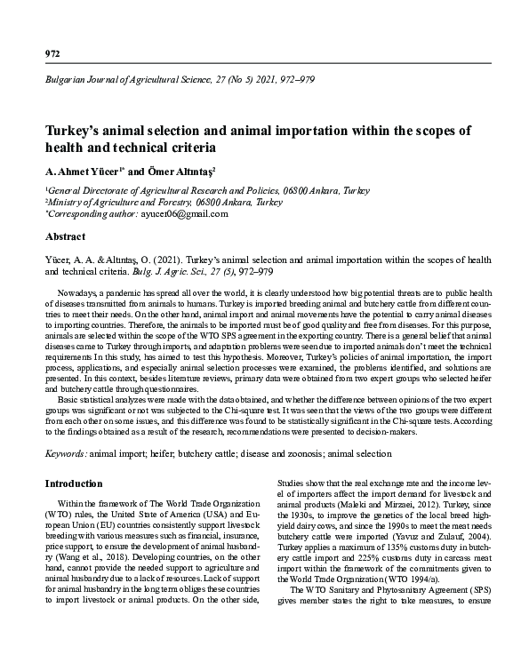 (PDF) Turkey's animal selection and animal importation within the ...