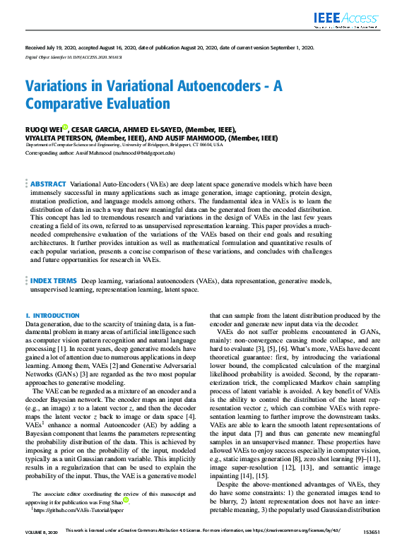 (PDF) Variations in Variational Autoencoders - A Comparative Evaluation