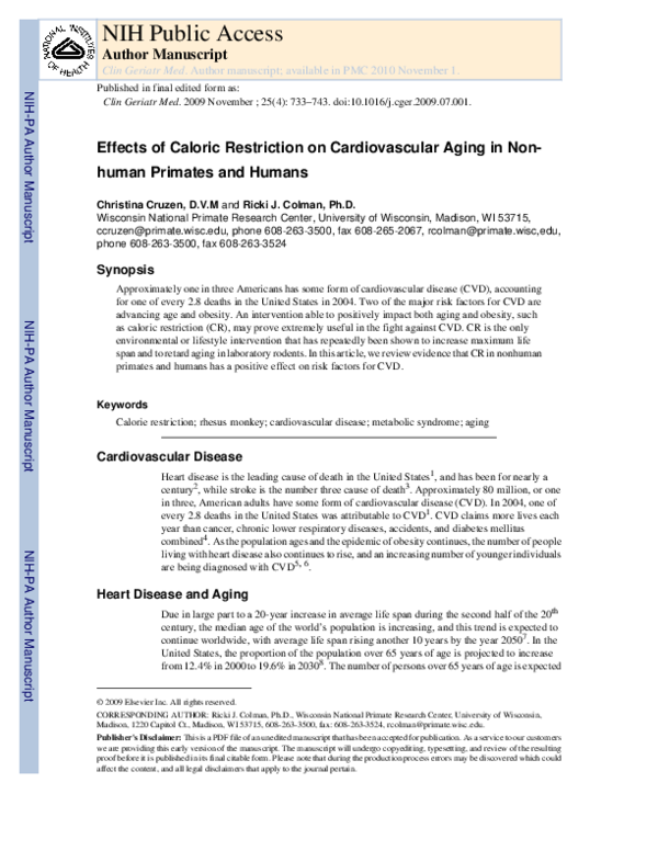 (PDF) Effects of caloric restriction on cardiovascular aging in non ...