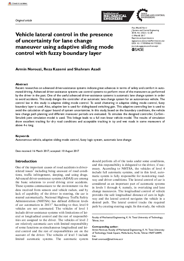 (PDF) Vehicle lateral control in the presence of uncertainty for lane ...