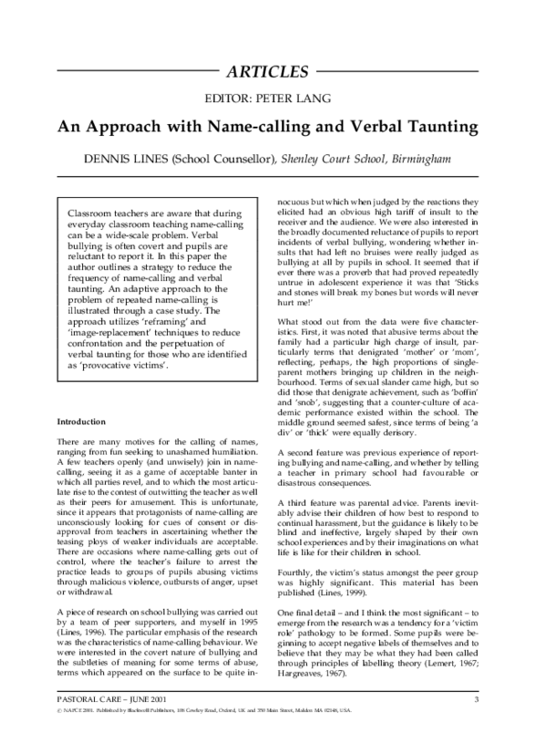 (PDF) An Approach with Name-calling and Verbal Taunting