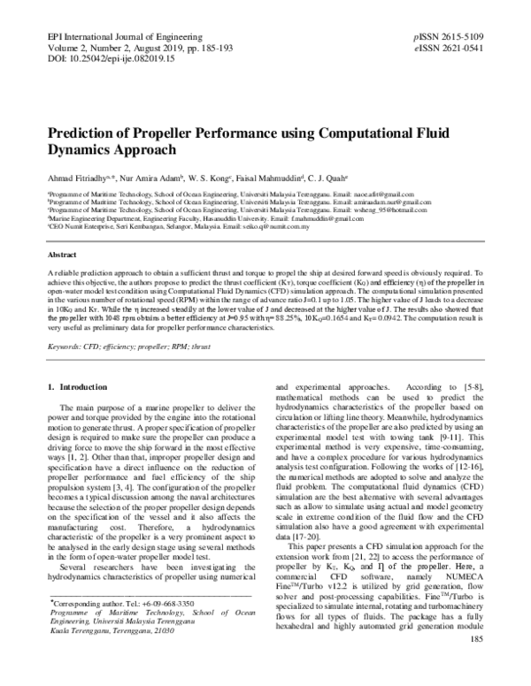 Pdf Prediction Of Propeller Performance Using Computational Fluid