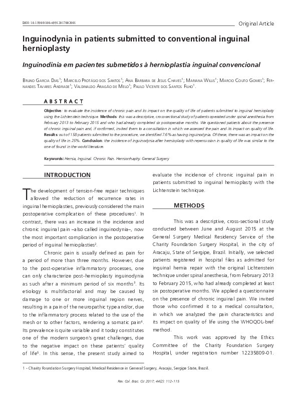 (PDF) Inguinodynia in patients submitted to conventional inguinal ...