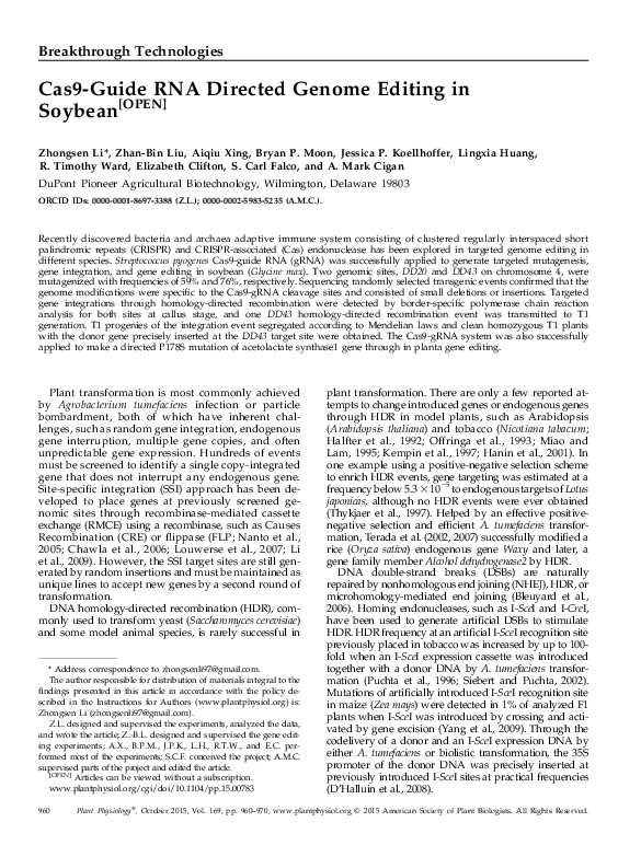 (PDF) Cas9-guide RNA Directed Genome Editing in Soybean