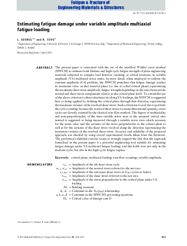 (PDF) Estimating fatigue damage under variable amplitude multiaxial ...