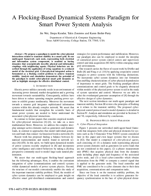 (PDF) A flocking-based dynamical systems paradigm for smart power system analysis