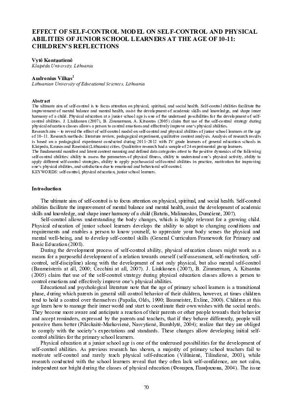 (PDF) Effect of Self-Control Model on Self-Control and Physical ...