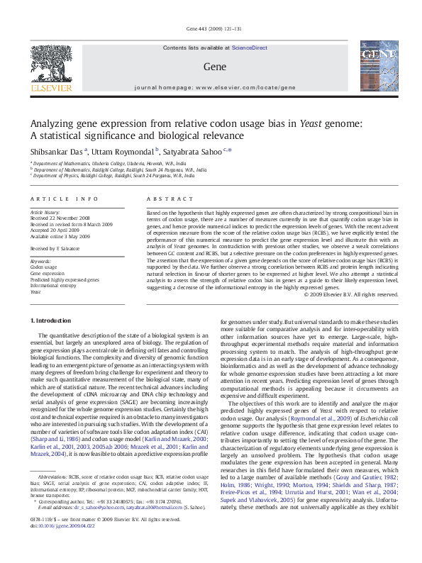 Pdf Analyzing Gene Expression From Relative Codon Usage Bias In Yeast