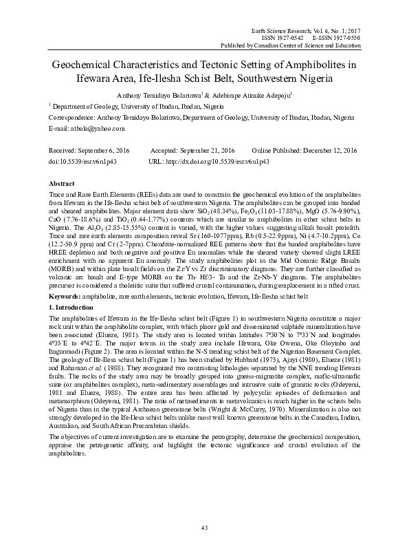 (PDF) Geochemical Characteristics and Tectonic Setting of Amphibolites ...