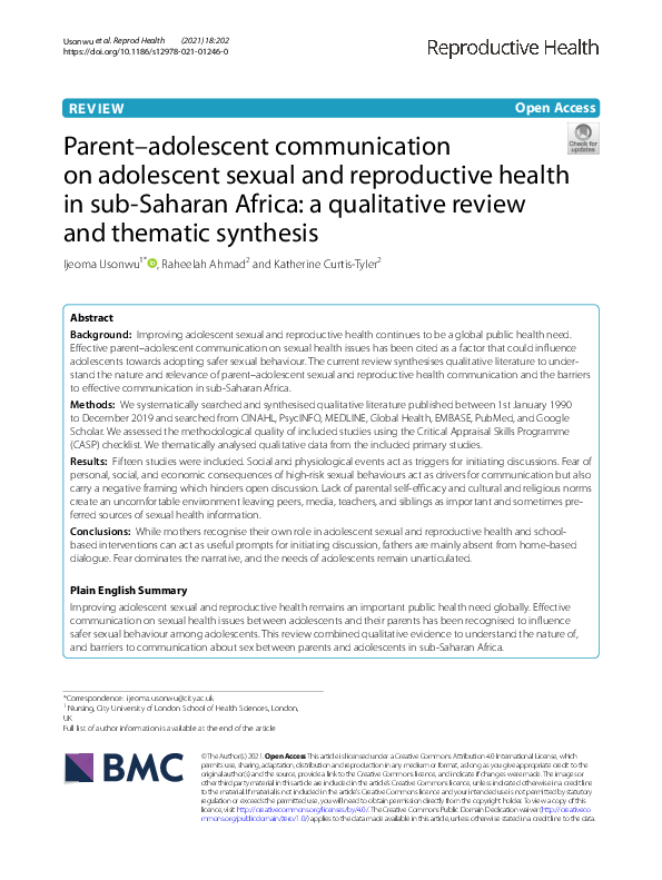 (PDF) Parent–adolescent communication on adolescent sexual and reproductive health in sub ...