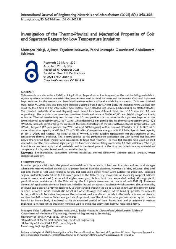 (PDF) Investigation of the Thermo-Physical and Mechanical Properties of ...