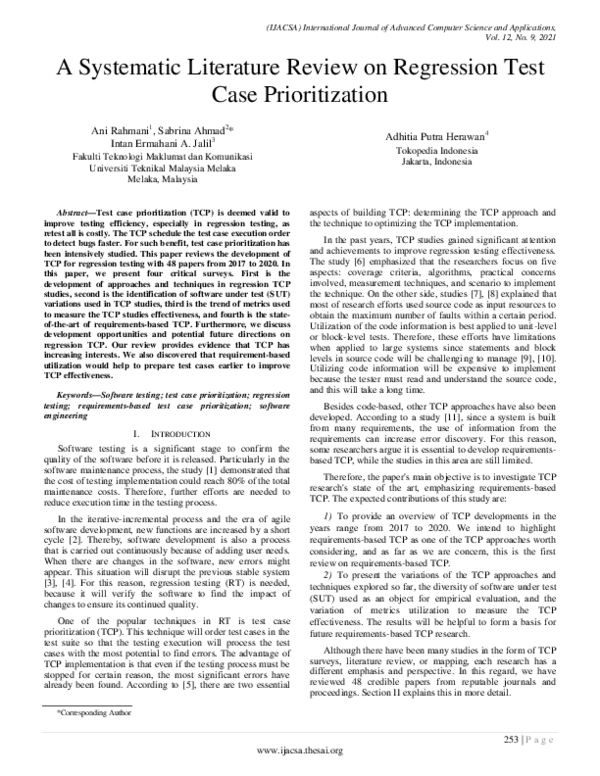 Pdf A Systematic Literature Review On Regression Test Case