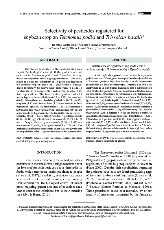 (PDF) Selectivity of pesticides registered for soybean crop on ...