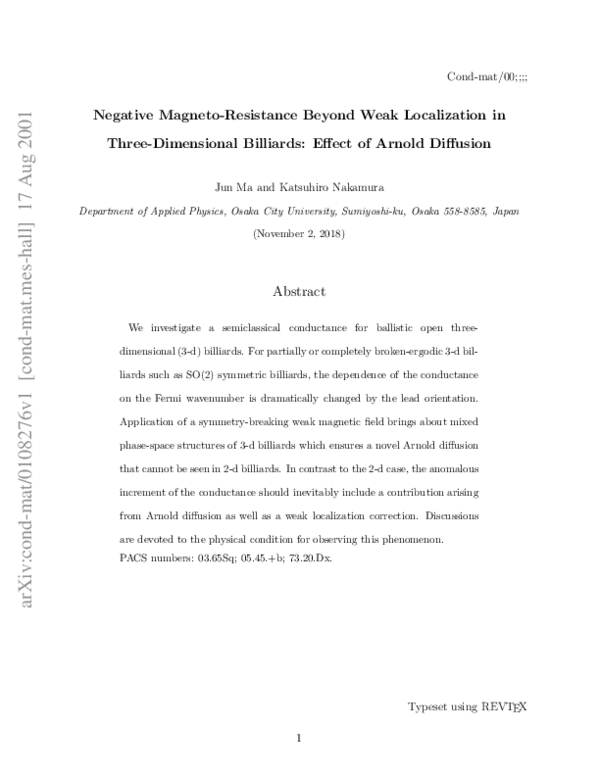 (PDF) Negative Magneto-Resistance Beyond Weak Localization in Three-Dimensional Billiards ...