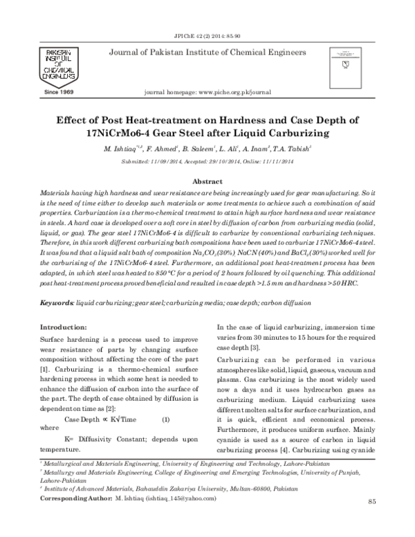 (PDF) Effect of Post Heat-treatment on Hardness and Case Depth of ...
