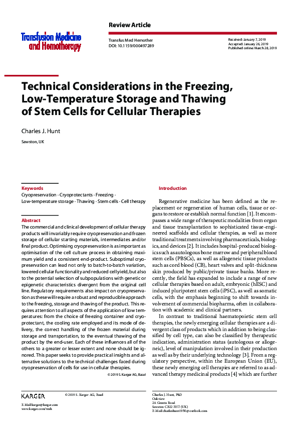 (PDF) Technical Considerations in the Freezing, Low-Temperature Storage ...