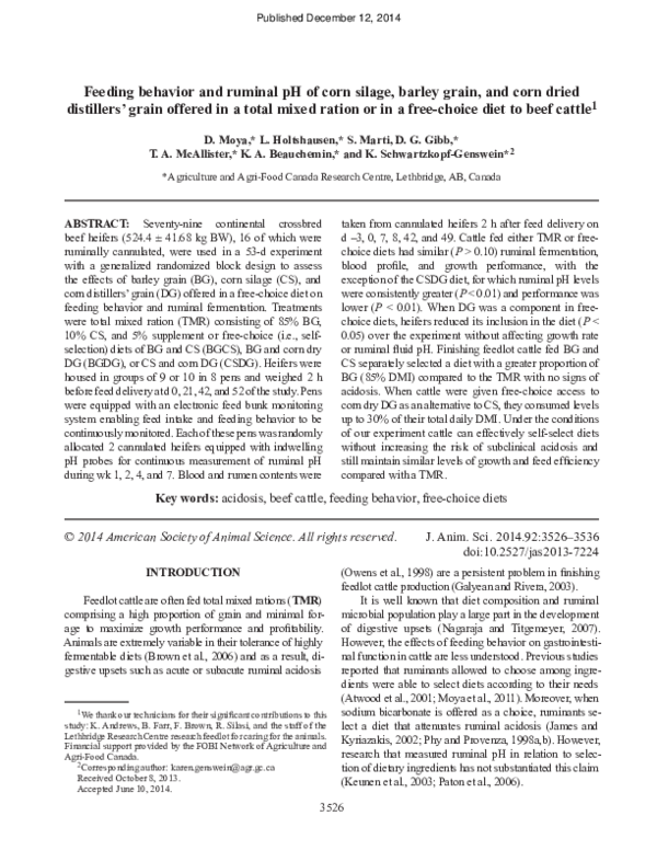 (PDF) Feeding behavior and ruminal pH of corn silage, barley grain, and ...
