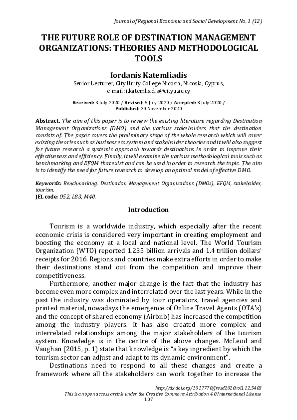 (PDF) The Future Role of Destination Management Organizations: Theories ...