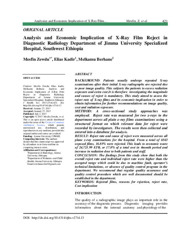 (PDF) Analysis and Economic Implication of X-Ray Film Reject in ...