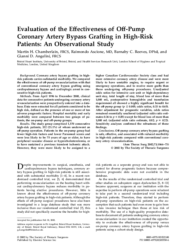 (PDF) Evaluation of the effectiveness of off pump coronary artery ...