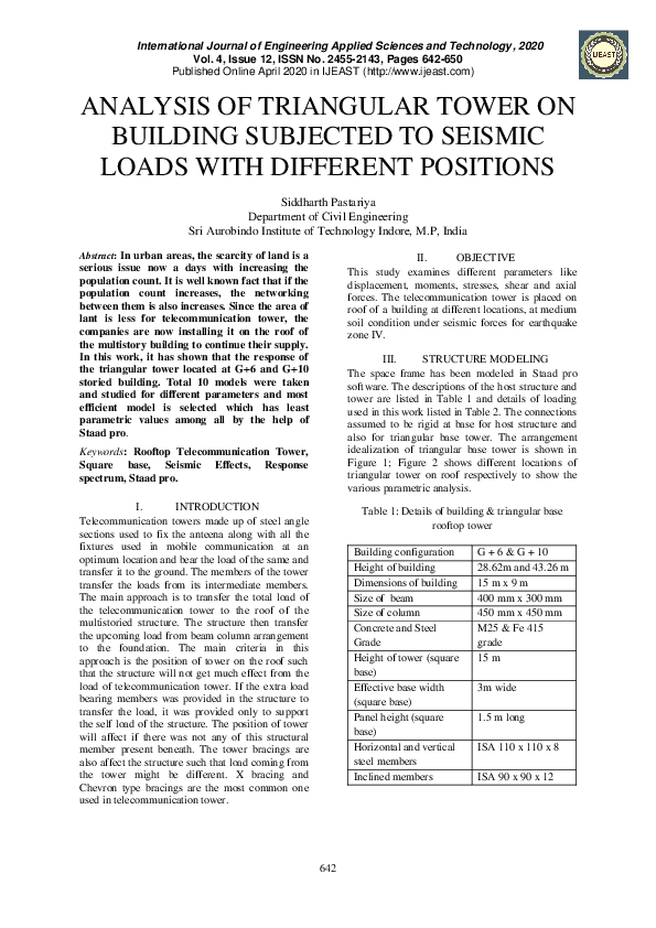(PDF) Analysis of Triangular Tower on Building Subjected to Seismic ...
