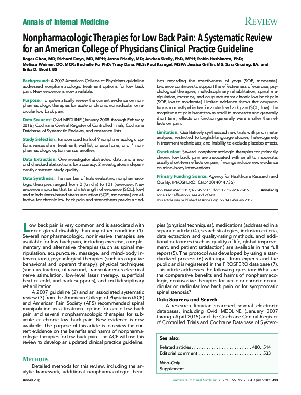 (PDF) Nonpharmacologic Therapies for Low Back Pain: A Systematic Review for an American College ...