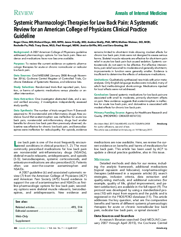 (PDF) Systemic Pharmacologic Therapies for Low Back Pain: A Systematic ...