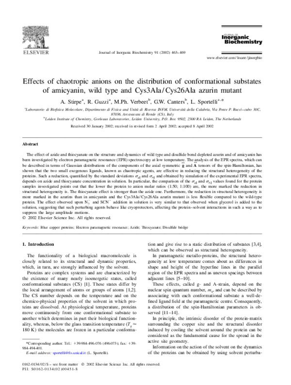(PDF) Effects of chaotropic anions on the distribution of ...
