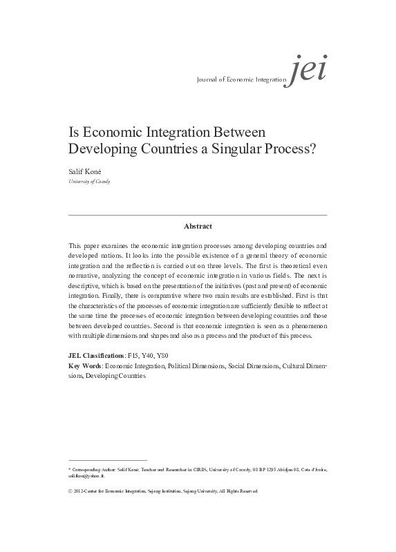 (PDF) Is Economic Integration Between Developing Countries a Singular ...