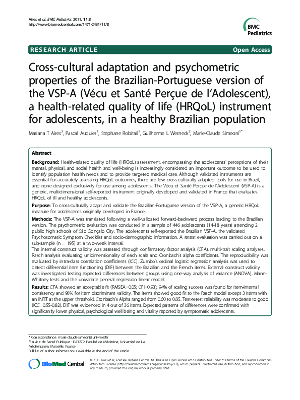 (PDF) Cross-cultural adaptation and psychometric properties of the Brazilian-Portuguese version ...