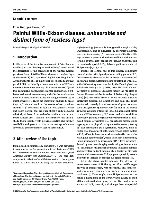 (PDF) Painful Willis-Ekbom disease: unbearable and distinct form of ...