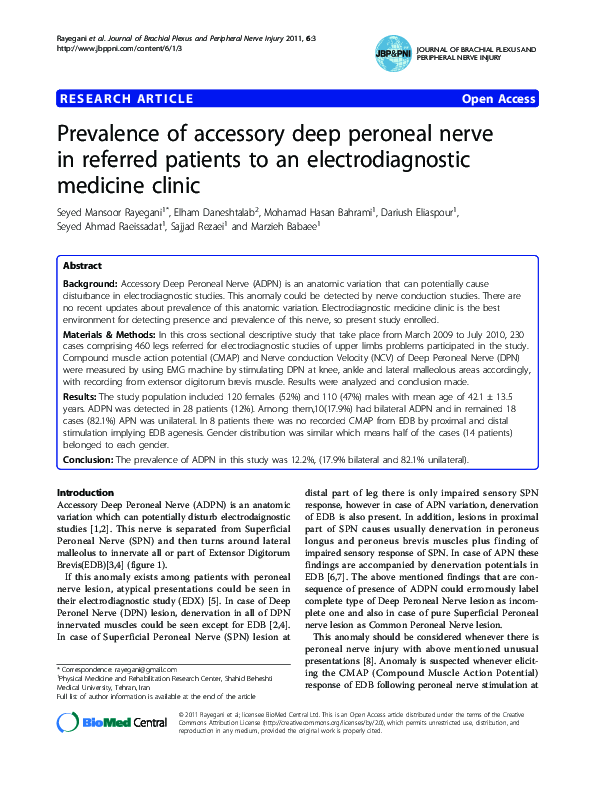(PDF) Prevalence of accessory deep peroneal nerve in referred patients ...