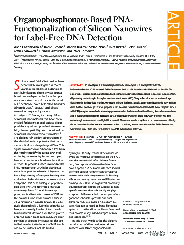 (PDF) Organophosphonate-Based PNA-Functionalization of Silicon Nanowires for Label-Free DNA ...