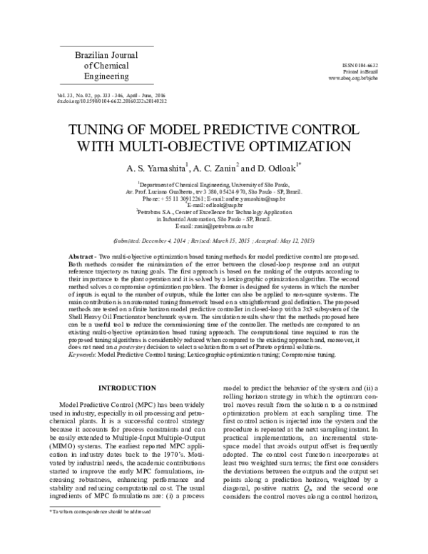 (PDF) Tuning of Model Predictive Control with Multi-Objective Optimization | Darci Odloak ...