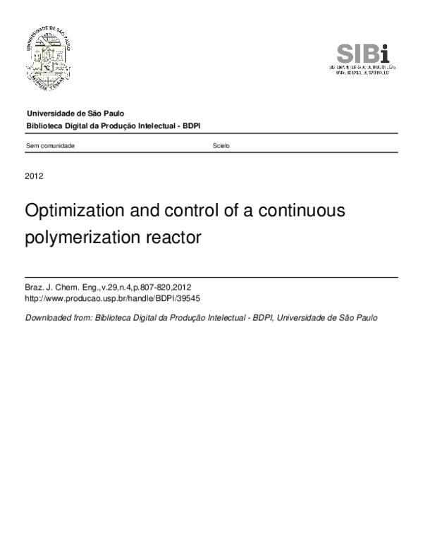 (PDF) Optimization and control of a continuous polymerization reactor