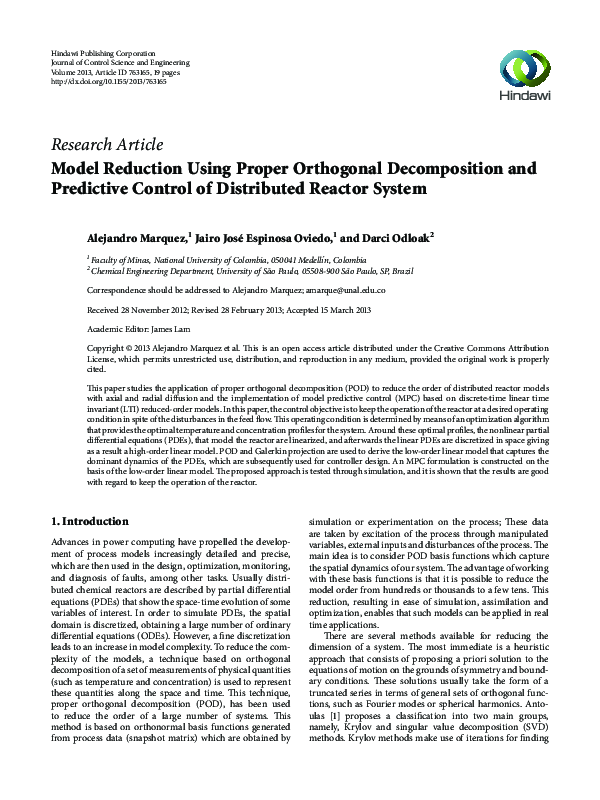 (PDF) Model Reduction Using Proper Orthogonal Decomposition and ...