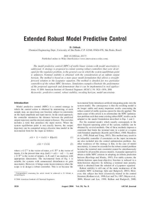 (PDF) Extended robust model predictive control