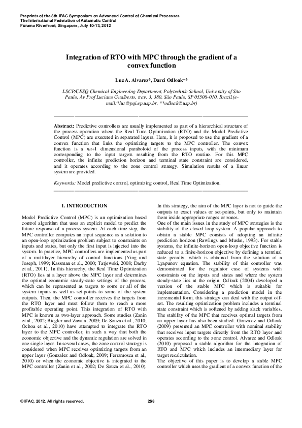 Pdf Integration Of Rto With Mpc Through The Gradient Of A Convex Function