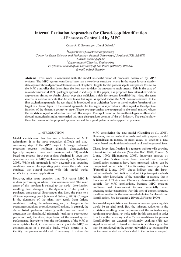 (PDF) Internal excitation approaches for closed-loop identification of processes controlled by MPC