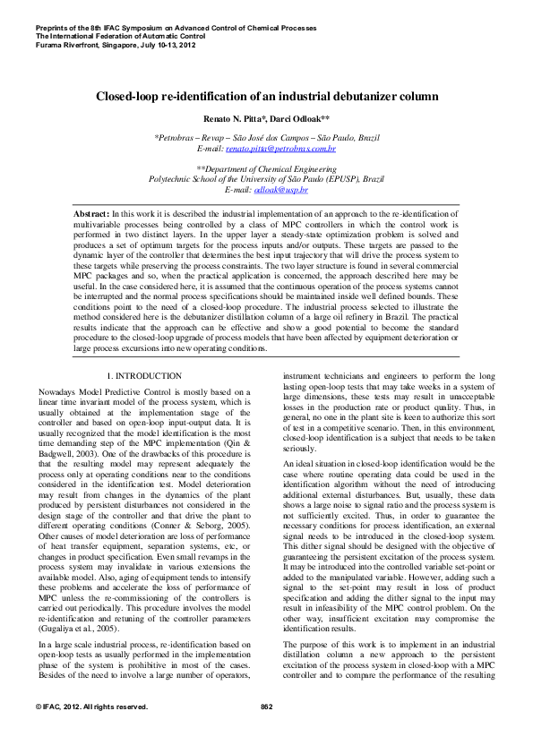 (PDF) Closed-Loop Re-Identification of an Industrial Debutanizer Column
