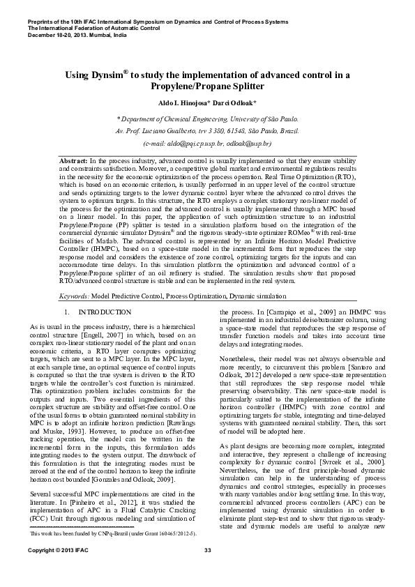 (PDF) Using Dynsim® to Study the Implementation of Advanced Control in ...
