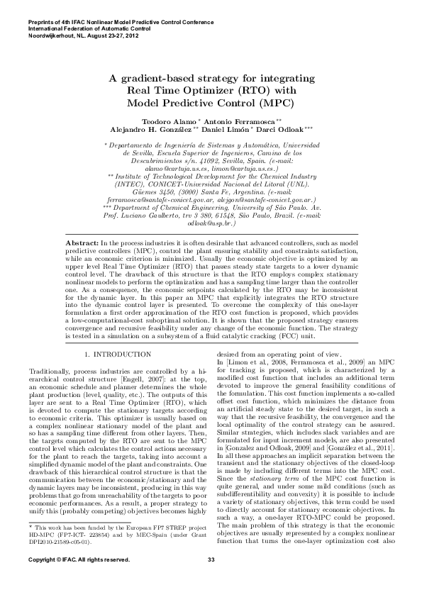 Pdf A Gradient Based Strategy For Integrating Real Time Optimizer