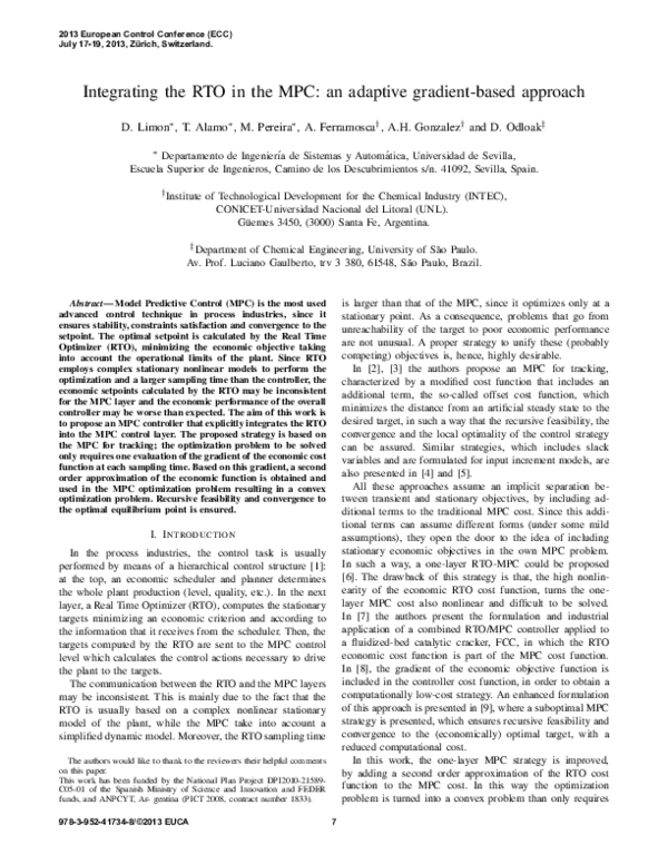 Pdf Integrating The Rto In The Mpc An Adaptive Gradient Based Approach