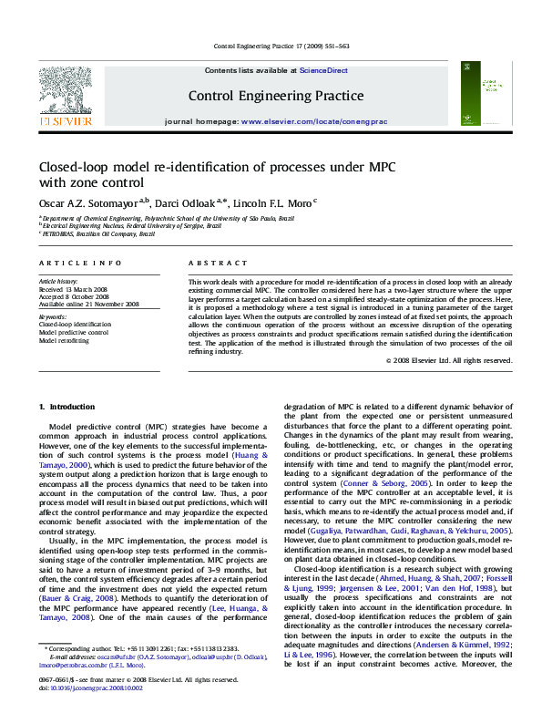 Pdf Closed Loop Model Re Identification Of Processes Under Mpc With