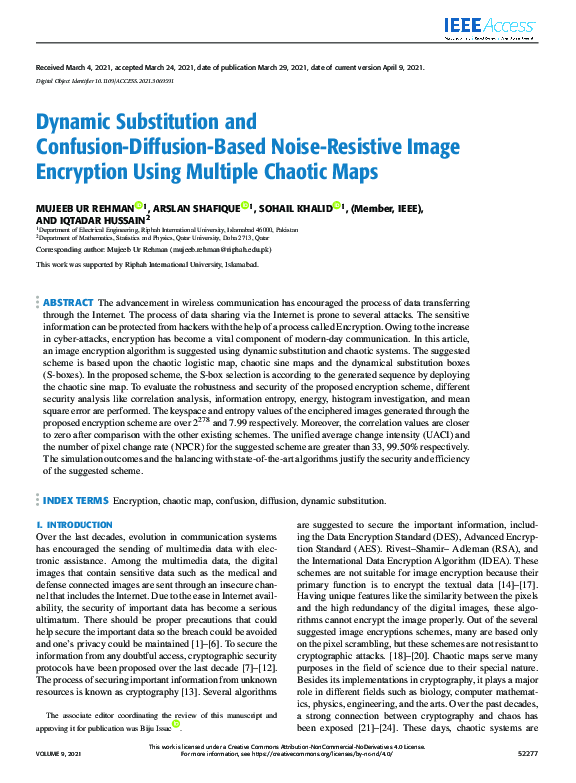 (PDF) Dynamic Substitution and Confusion-Diffusion-Based Noise-Resistive Image Encryption Using ...
