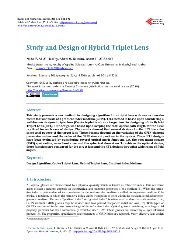 (PDF) Study and Design of Hybrid Triplet Lens