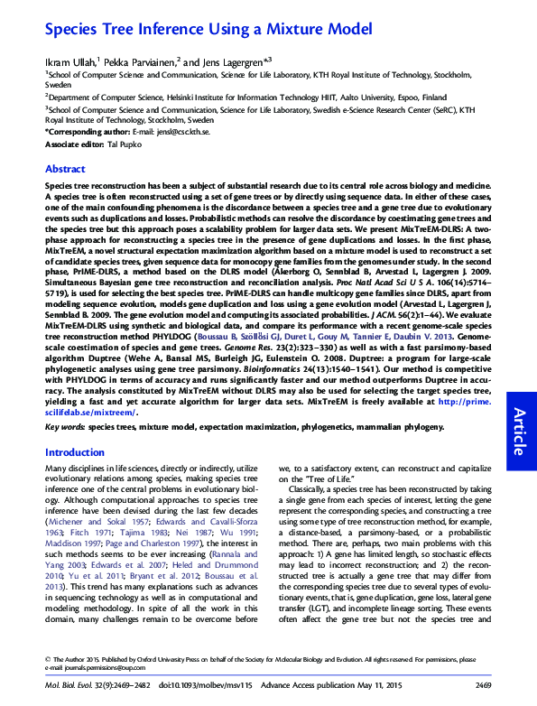 (PDF) Species tree inference using a mixture model