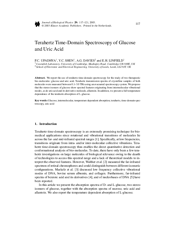 (PDF) Terahertz time-domain spectroscopy of glucose and uric Acid