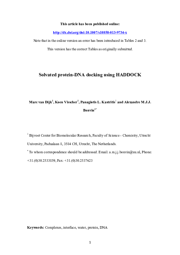 (PDF) Solvated protein–DNA docking using HADDOCK