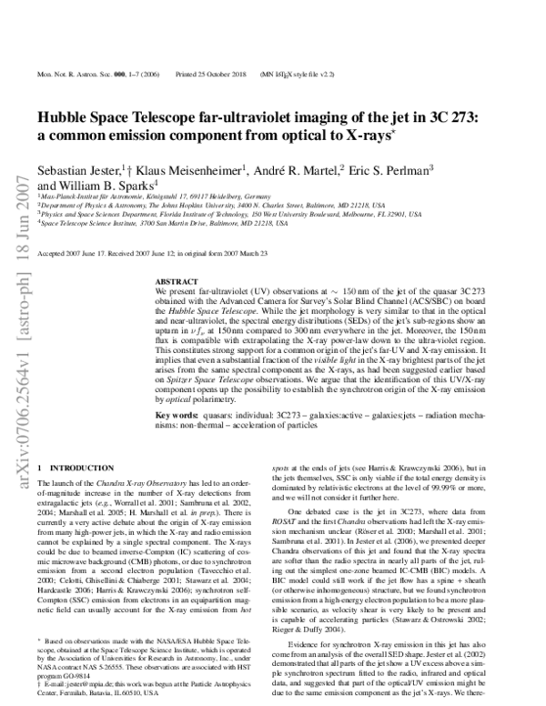 (PDF) Hubble Space Telescope far-ultraviolet imaging of the jet in 3C ...